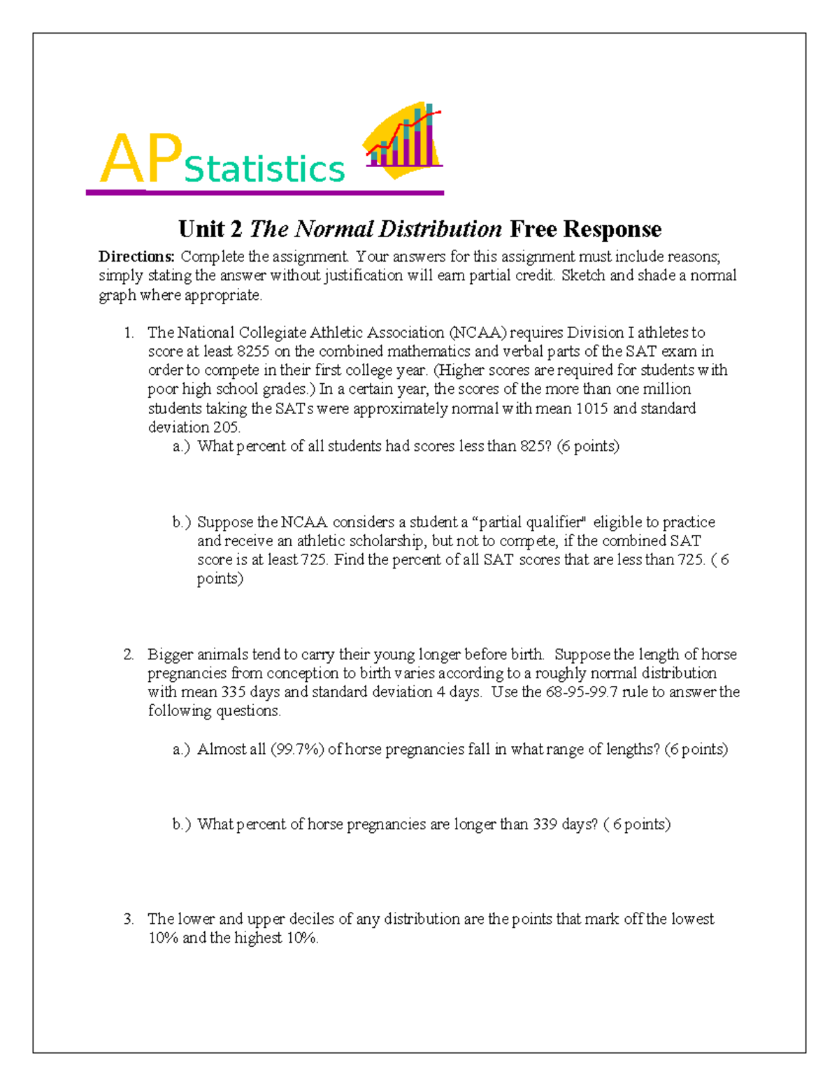 02-04 fr task new - APStatistics Unit 2 The Normal Distribution Free ...