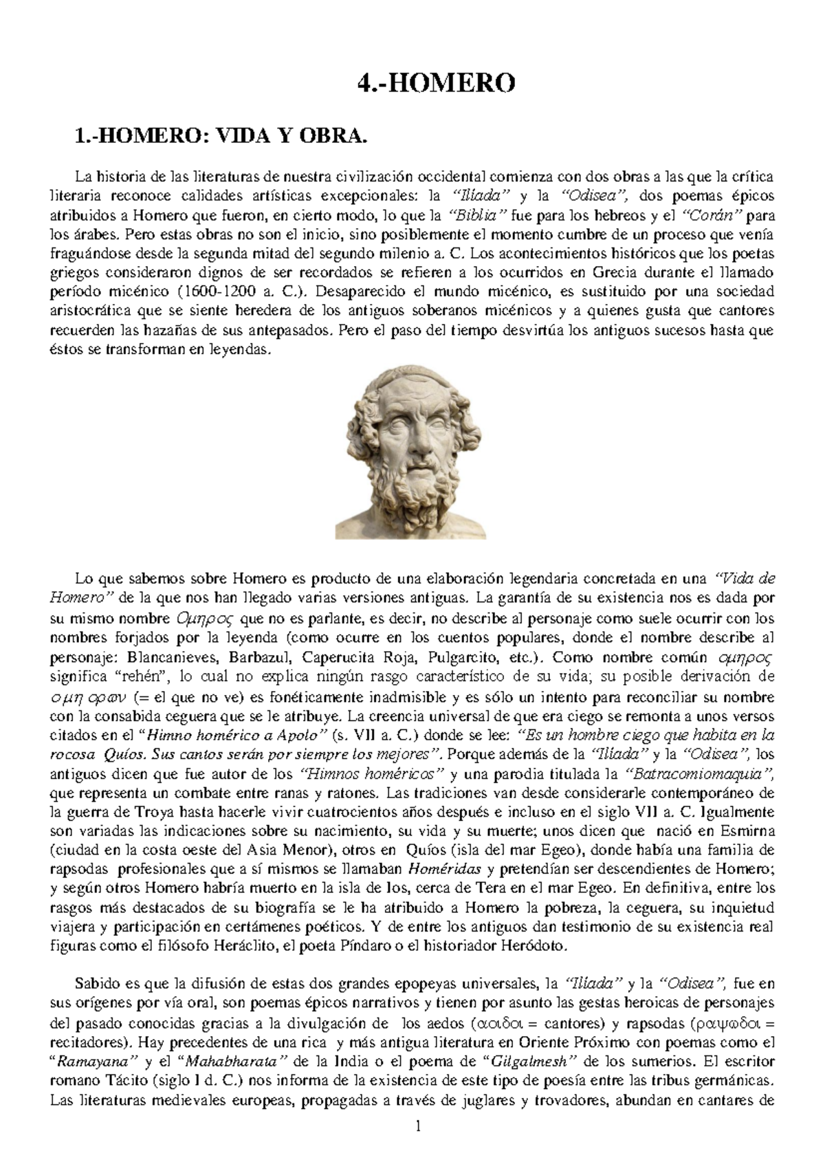 Homero - Biografía - 4.-HOMERO 1.-HOMERO: VIDA Y OBRA. La historia de ...