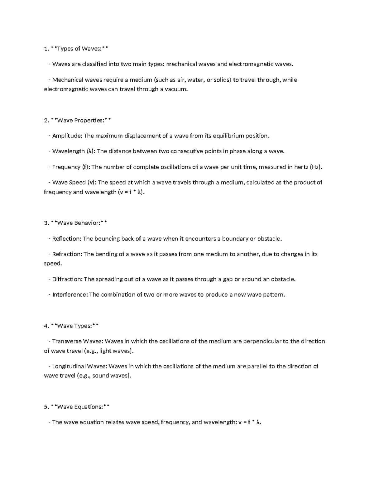 Waves note for student - Types of Waves: Waves are classified into two ...