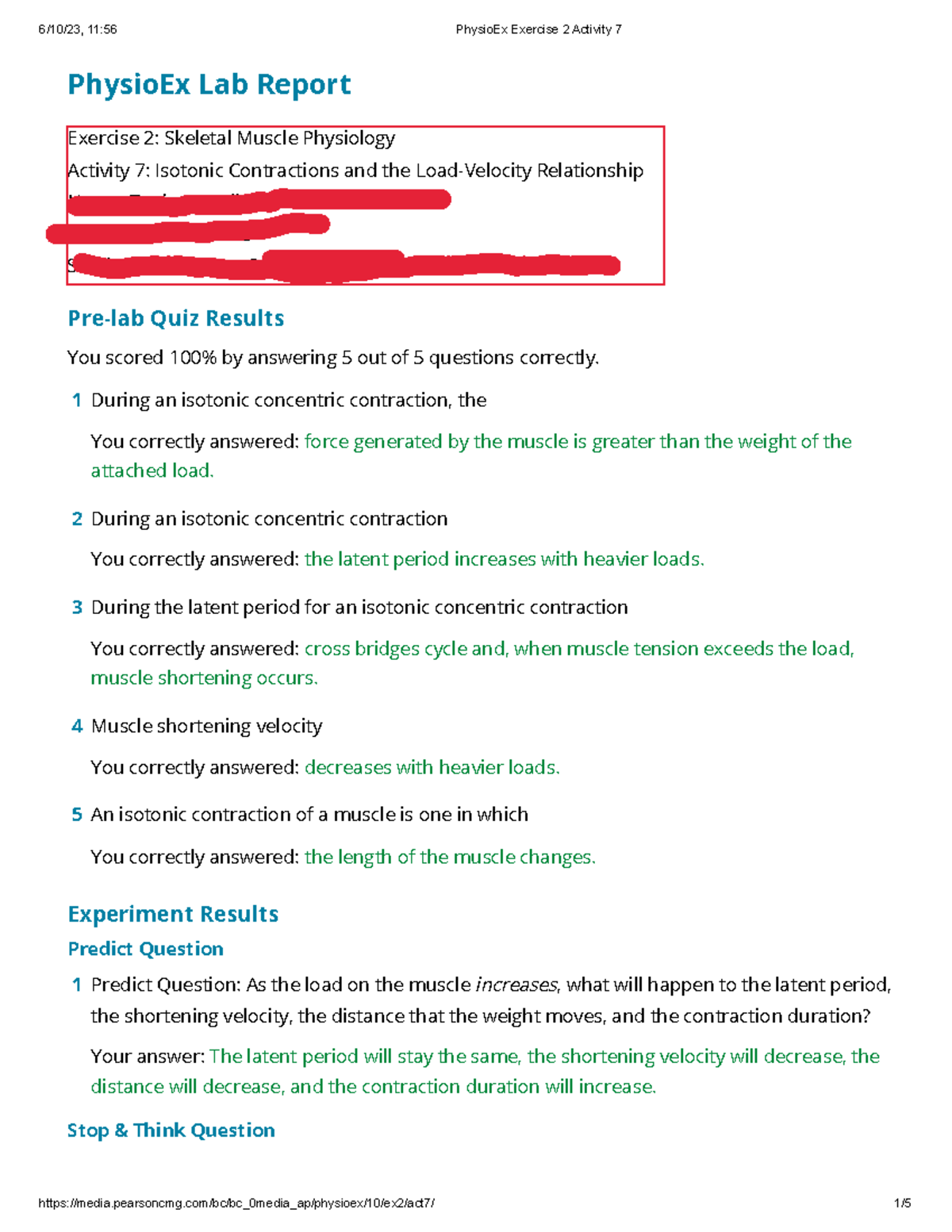 Physio Ex Exercise 2 Activity 7 - PhysioEx Lab Report Exercise 2 ...