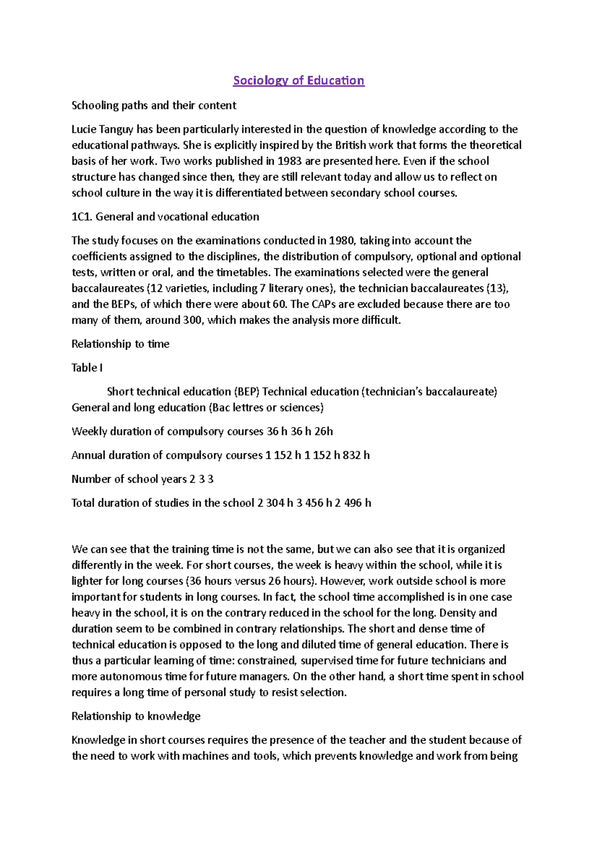 Sociology Education 2 - Sociology of Education Schooling paths and ...