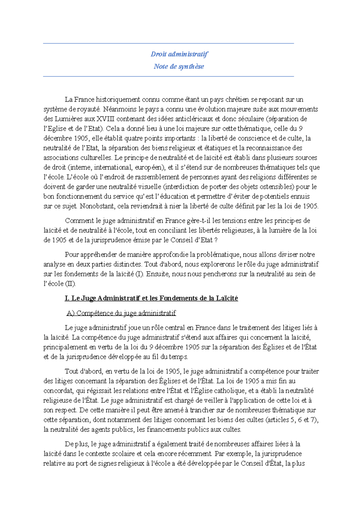 Droit administratif - NOTE DE SYNTHESE - Droit administratif Note de ... Droit administratif - NOTE DE SYNTHESE - Droit administratif Note de ...