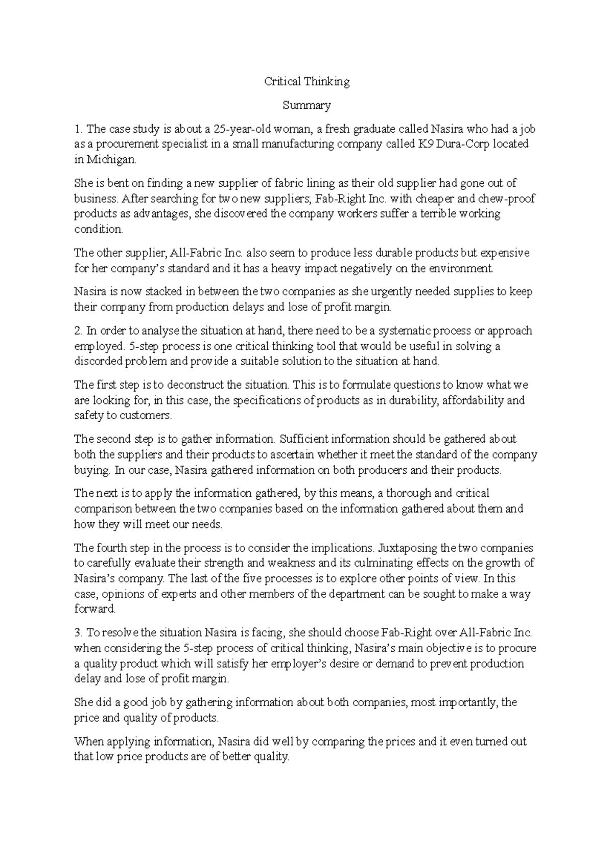 Unit 4 written assignment Critical Thinking - Critical Thinking Summary ...