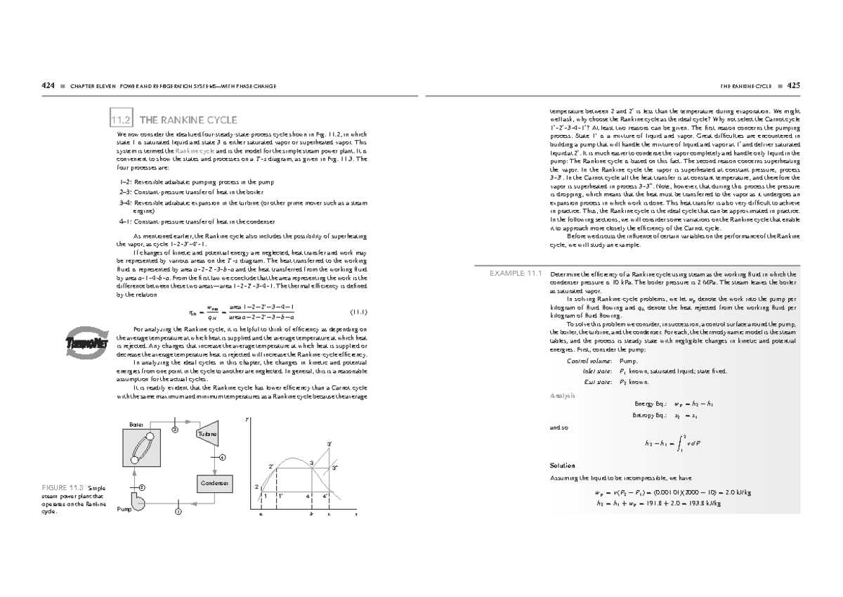 Van Wylen - Rankine cycle - 424 CHAPTER ELEVEN POWER AND REFRIGERATION ...