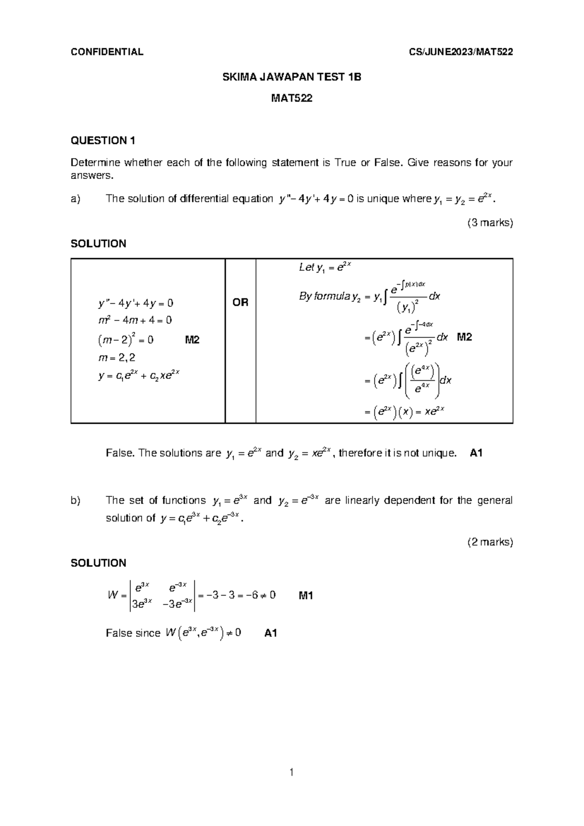 MAT522 JUNE2023 - JAWAPAN - SKIMA JAWAPAN TEST 1B MAT QUESTION 1 ...