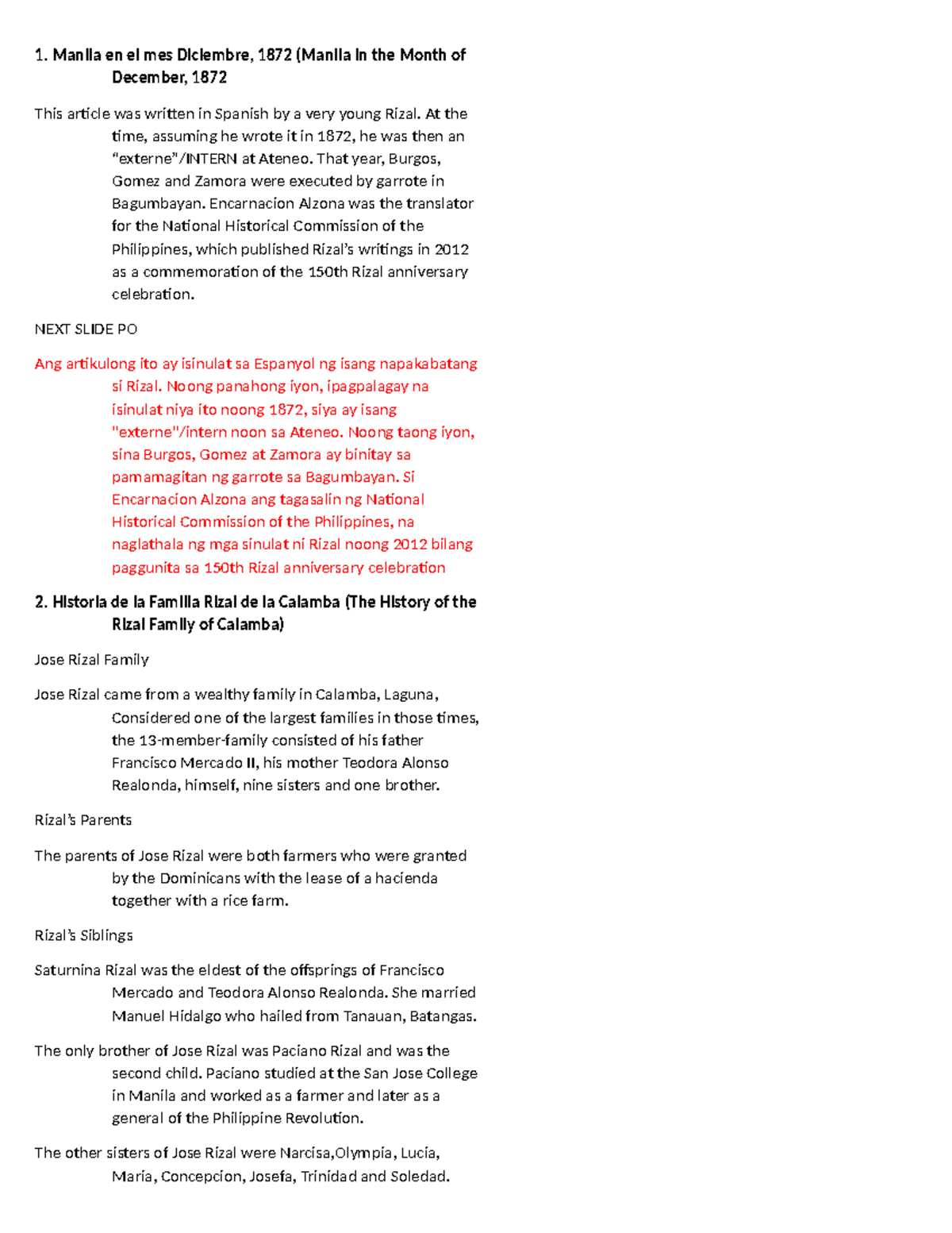 Rizal historical commentaries - 1. Manila en el mes Diciembre, 1872 ...