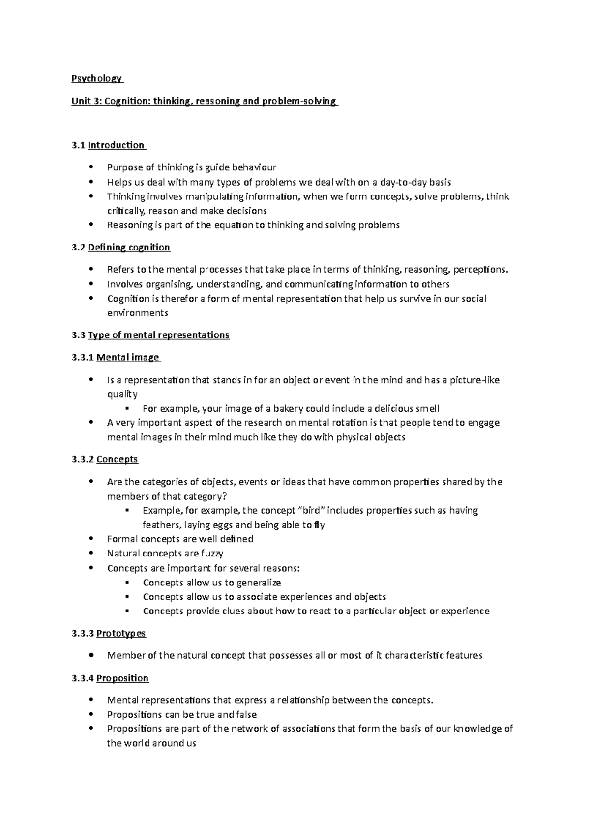 Psychology unit 3: Cognition: thinking, reasoning and problem-solving ...