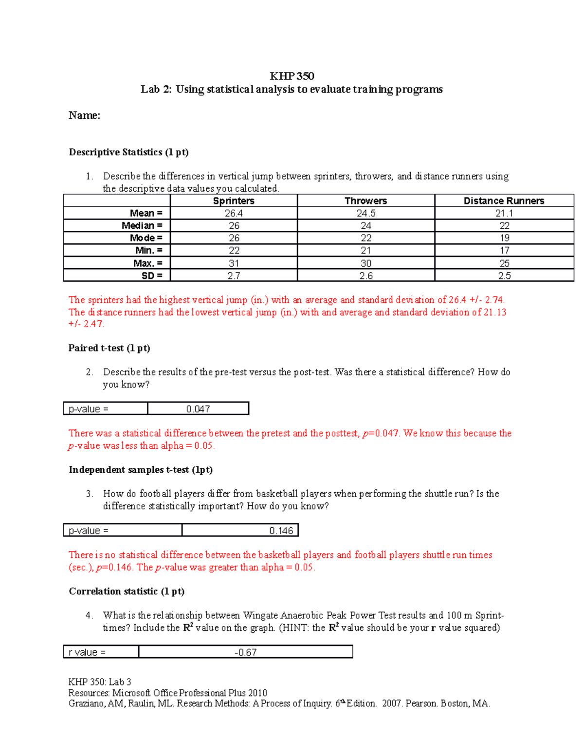 Lab 2 Statistical Analysis Directions Khp 350 Lab 2 Using Statistical Analysis To Evaluate