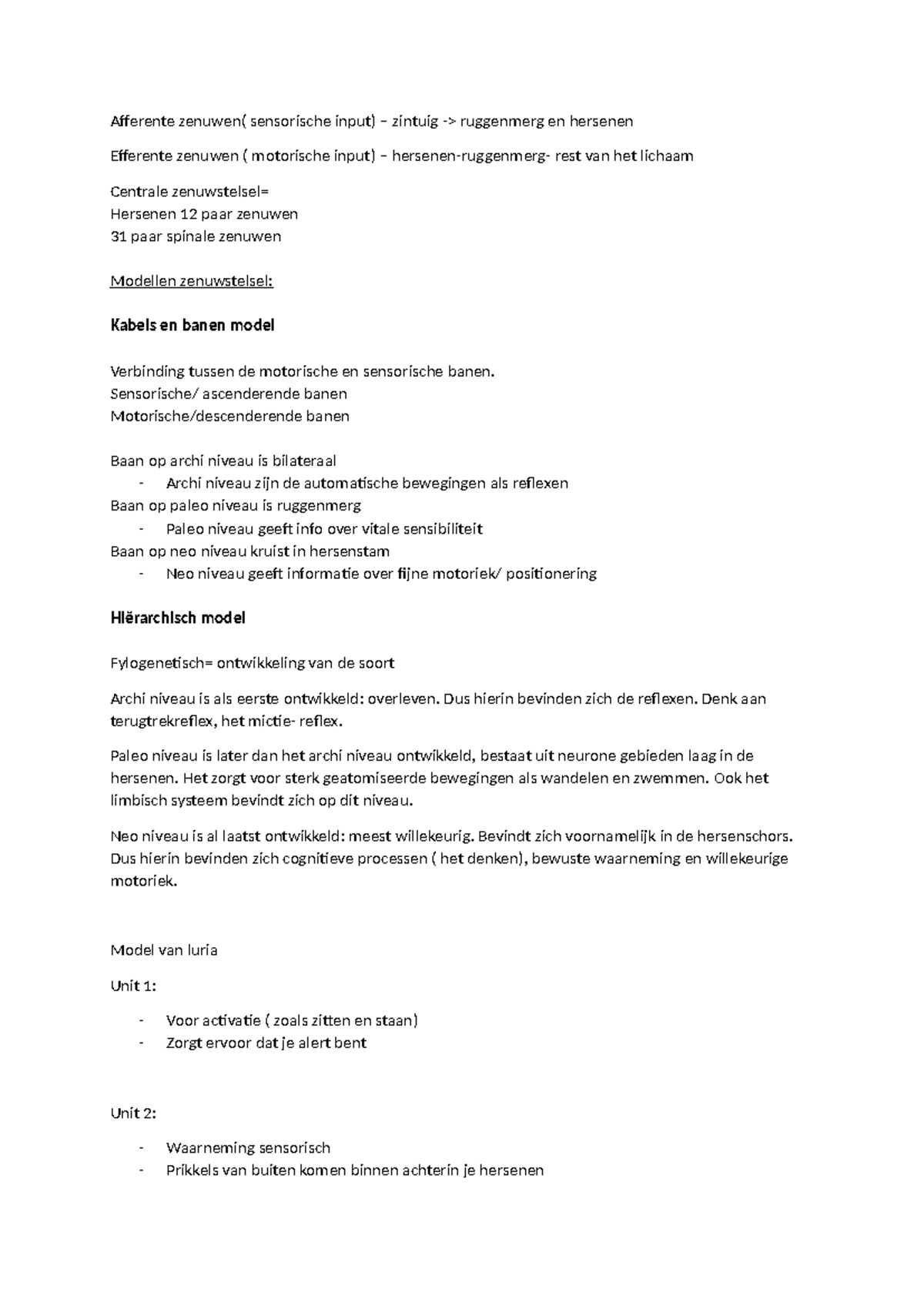 Zenuwstelsel - Samenvatting Fysiotherapie - Afferente zenuwen ...