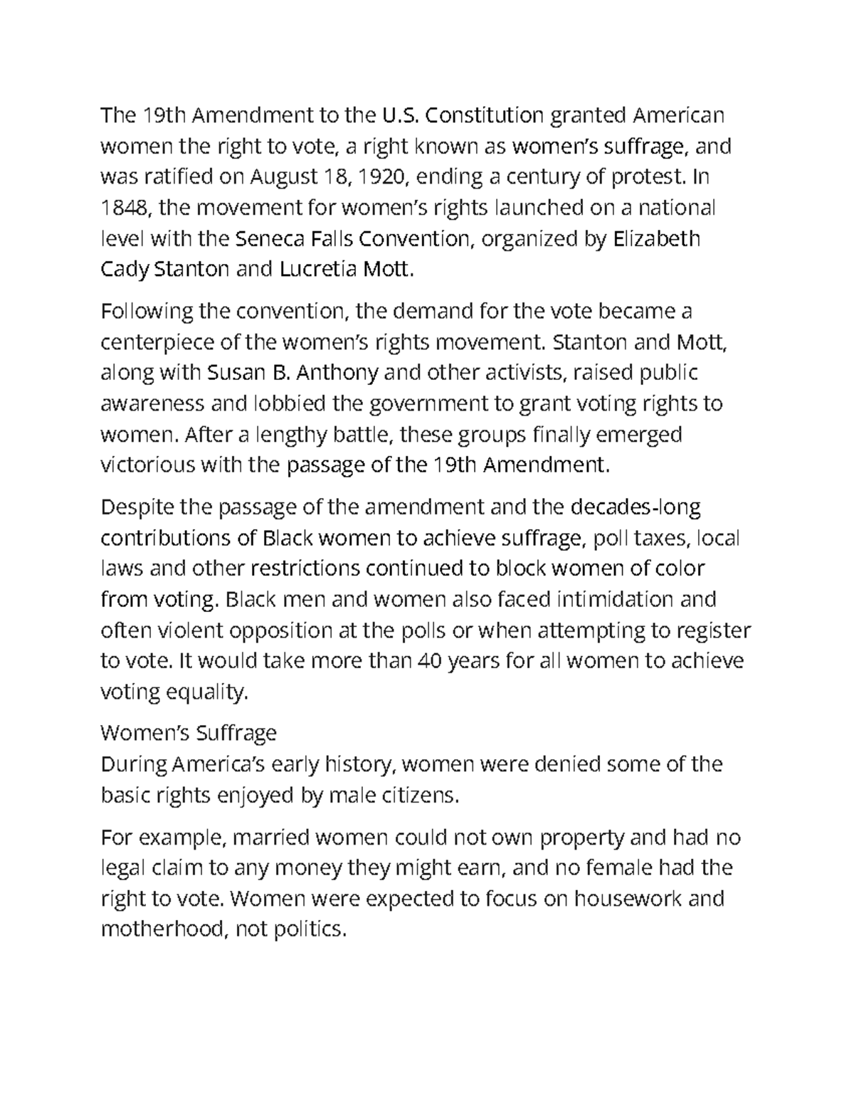 19th Amendment Notes - The 19th Amendment to the U. Constitution ...