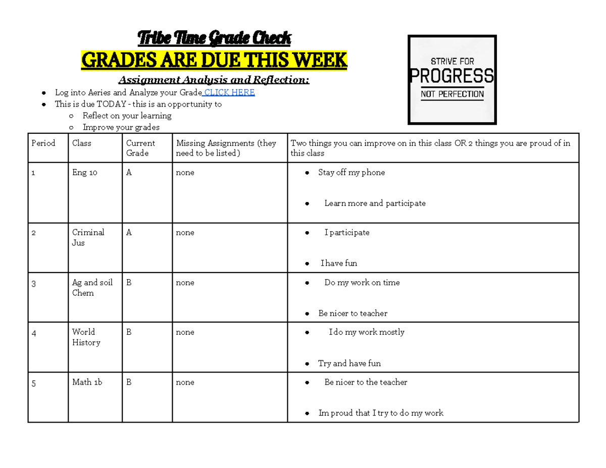 Copy of Tribe Time - Grade Check Form - Trib m Grad Chec GRADES ARE DUE ...