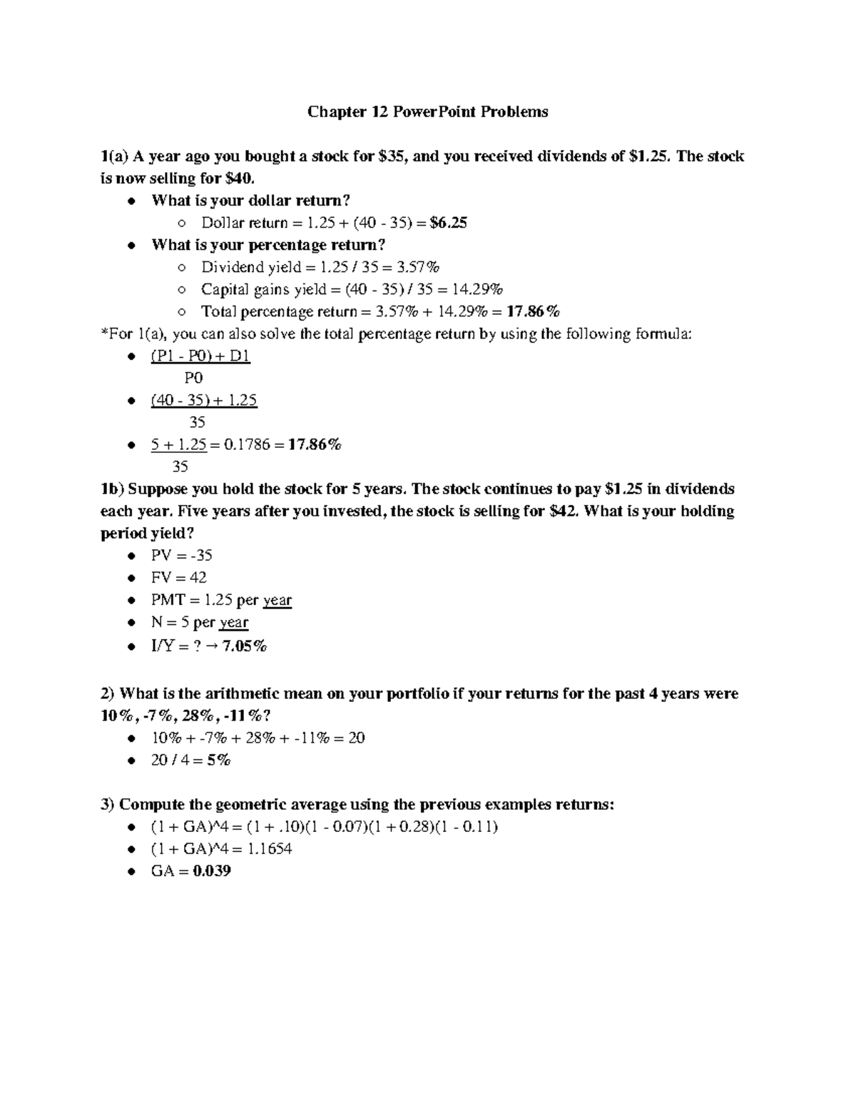 Chapter 12 Problems with Answers - FIN 311 - BU - Studocu