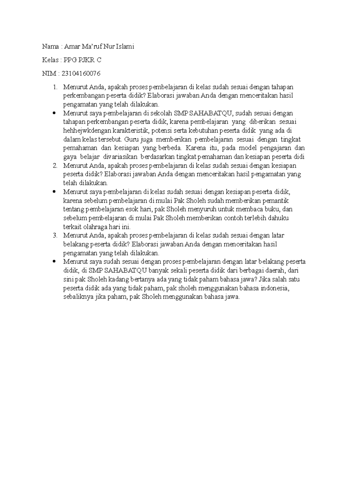 Aksi nyata amar - Nama : Amar Ma’ruf Nur Islami Kelas : PPG PJKR C NIM ...