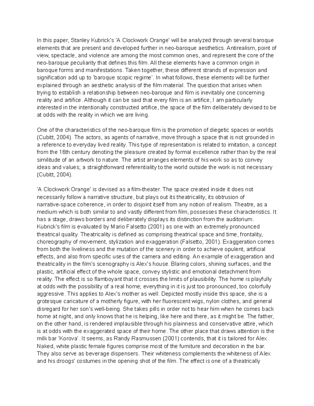 Essay on 'A Clockwork Orange' Aesthetic Analysis - In this paper, Stanley Kubrick’s ‘A Clockwork ...