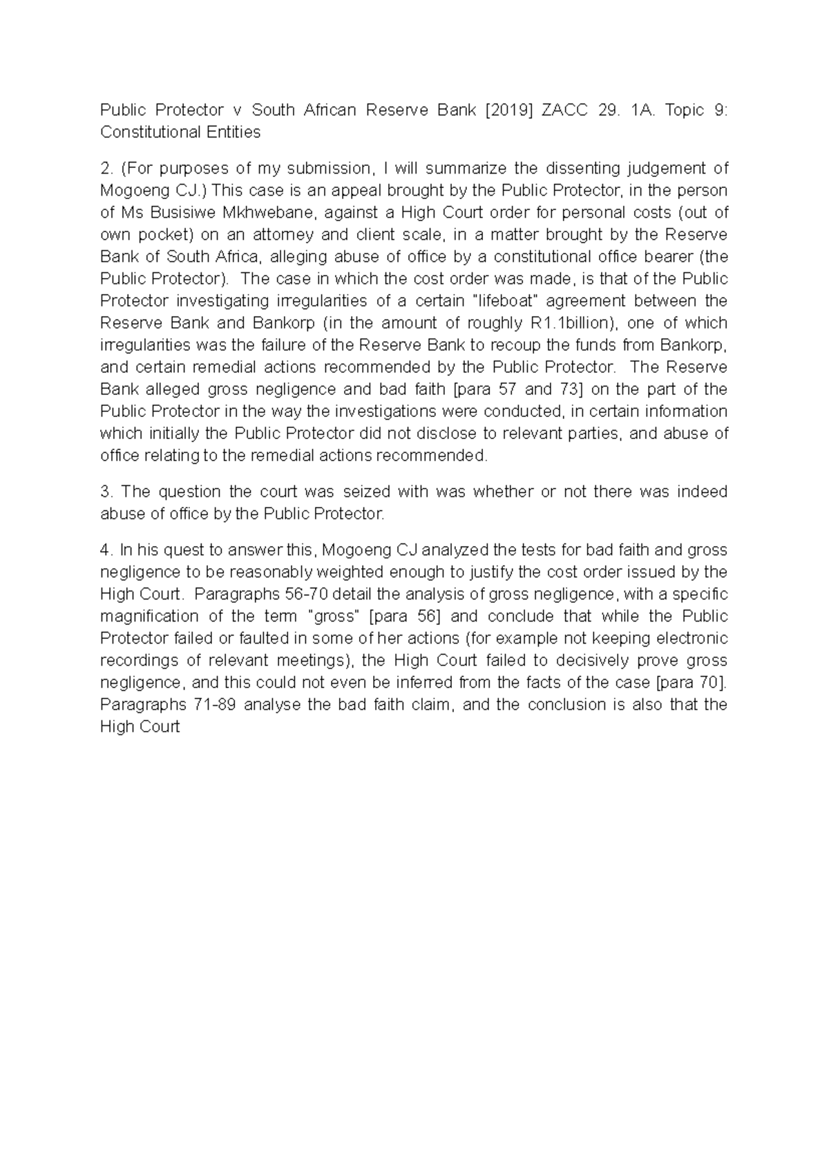 Public Protector v South African Reserve Bank - 1A. Topic 9 ...