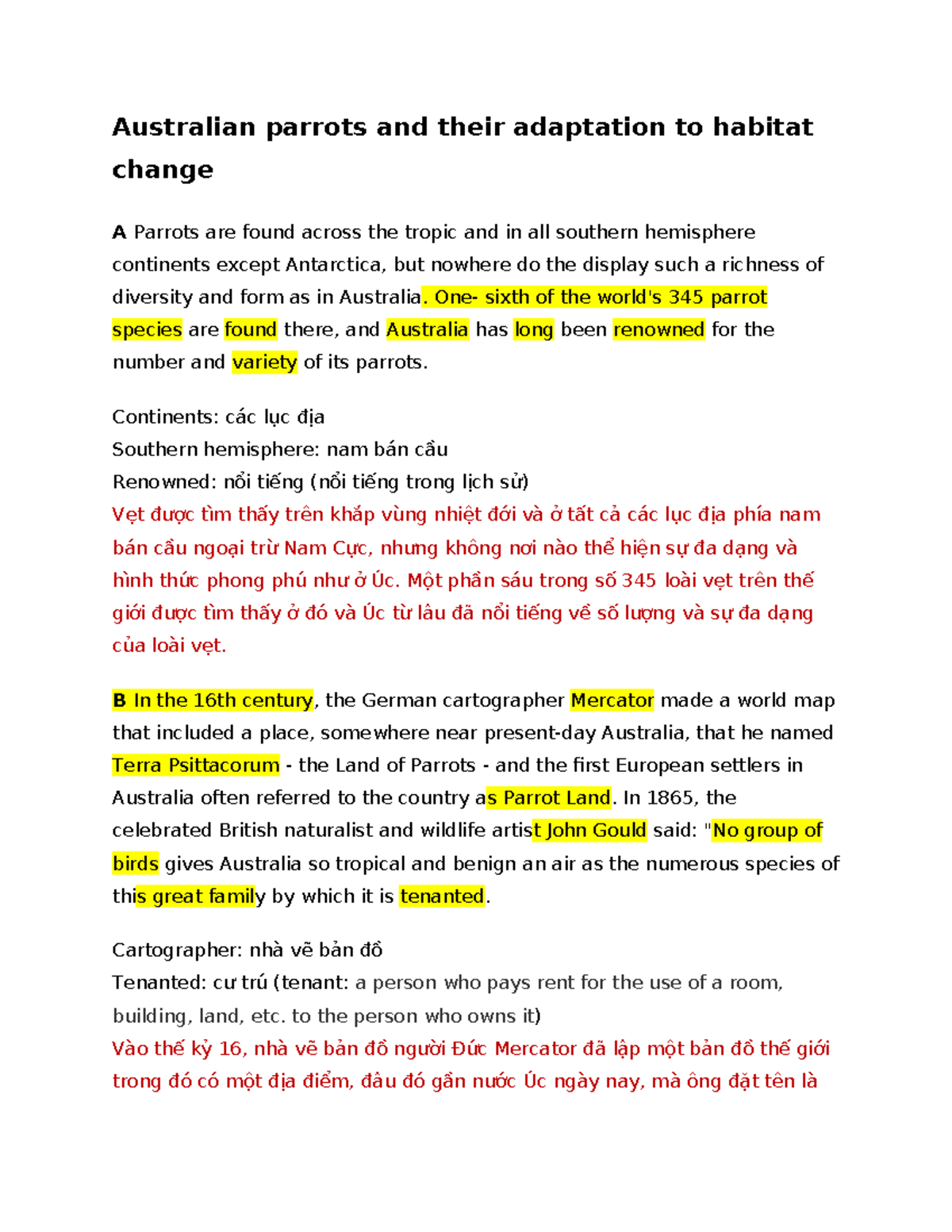 Australian parrots and their adaptation to habitat change - One- sixth ...