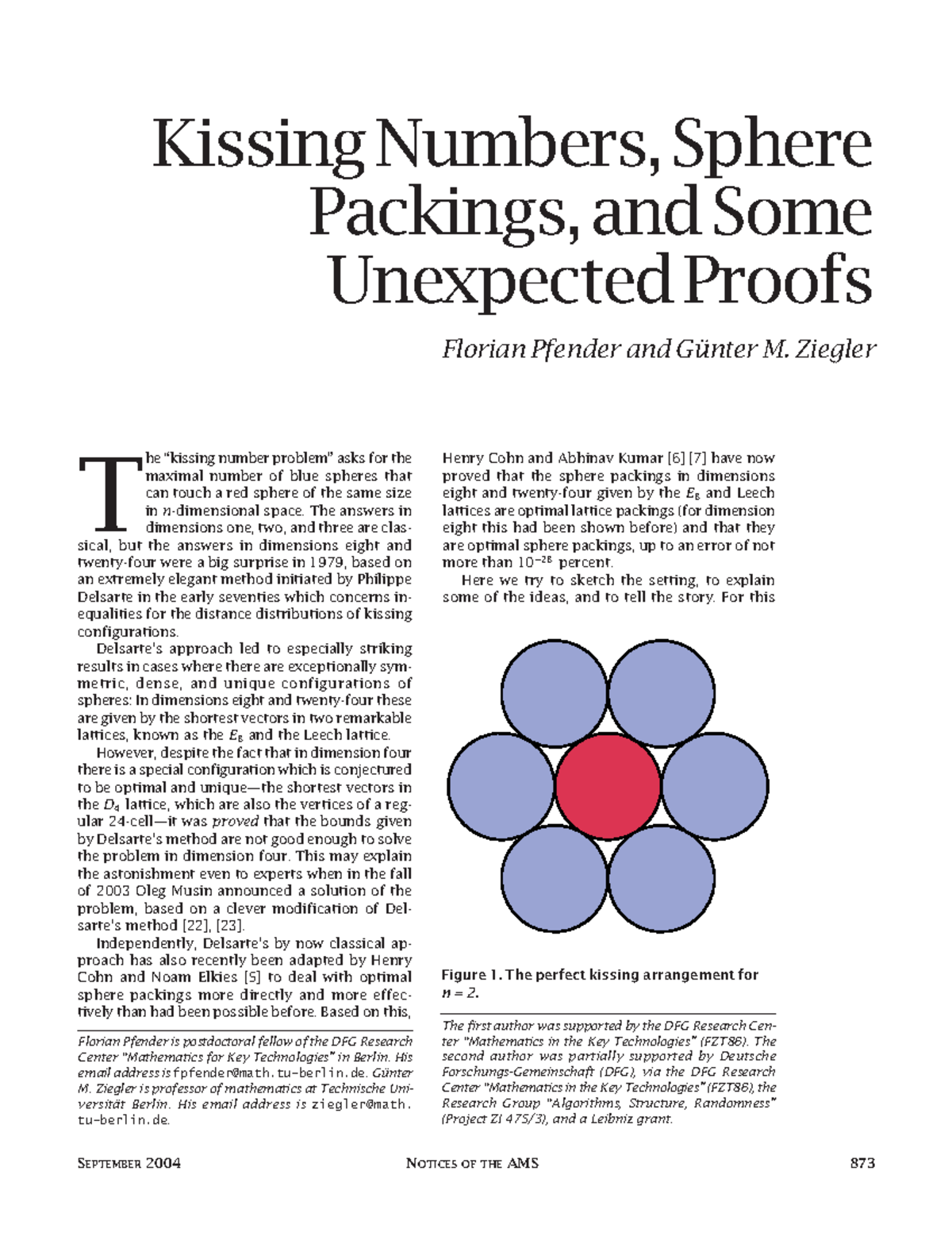 Kissing numbers, sphere packings and some unexpected proofs - Kissing ...