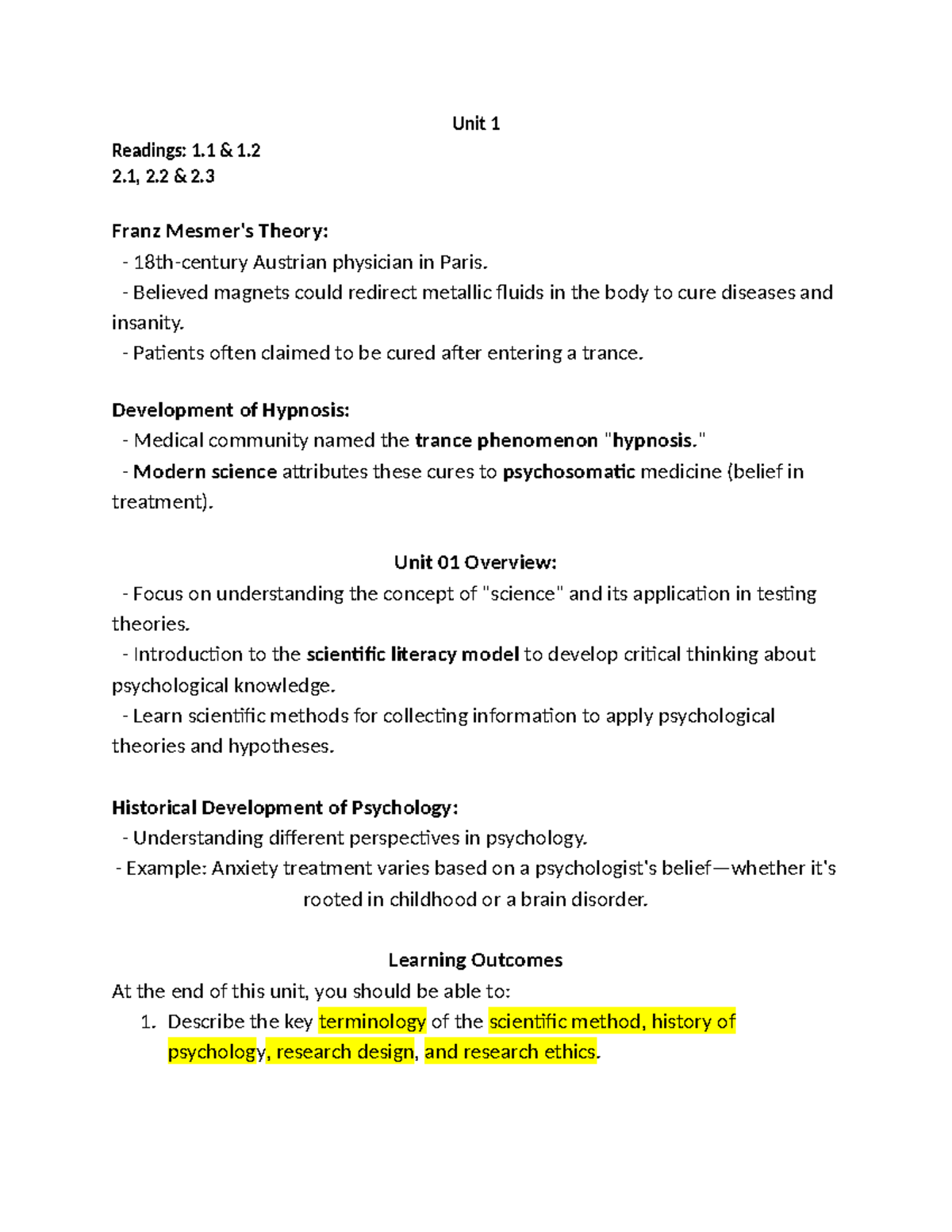 Unit 1 - Summary An Introduction to Psychological Science, 3e Canada ...