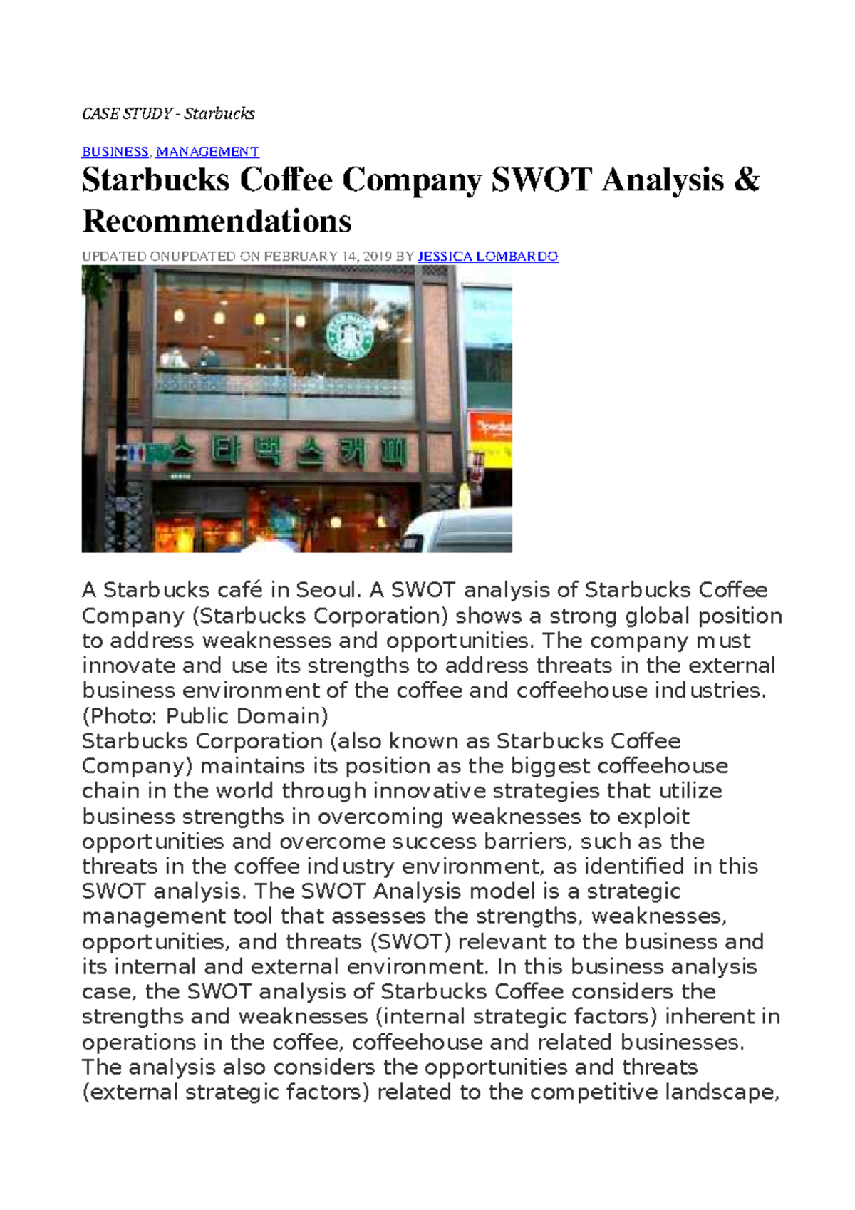 Case Study - Starbucks - Case Studuy - CASE STUDY - Starbucks BUSINESS ...