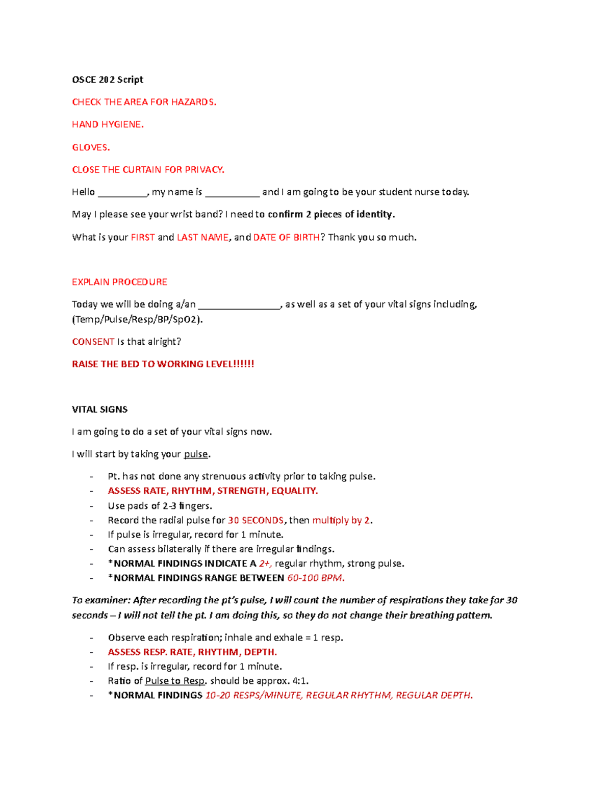 Osce 202 Script (Shared Notes) - OSCE 202 Script CHECK THE AREA FOR ...