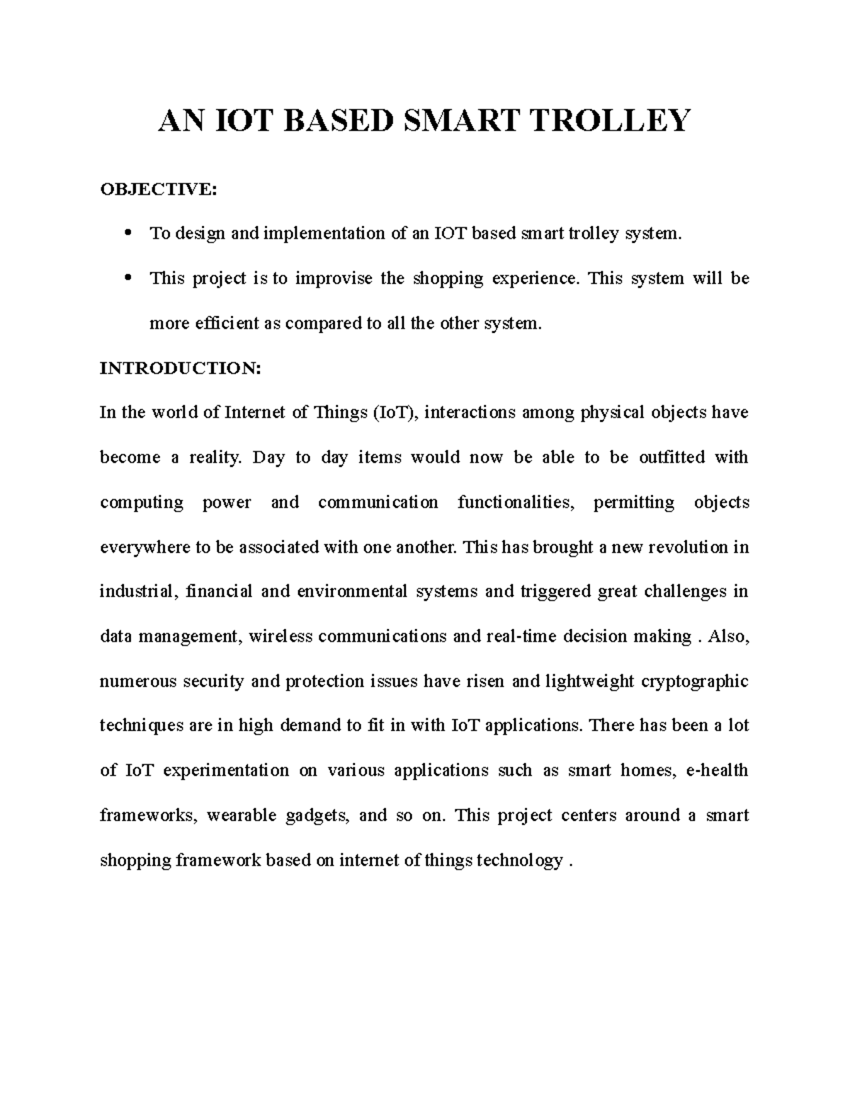 Smart trolley - report - AN IOT BASED SMART TROLLEY OBJECTIVE: To ...