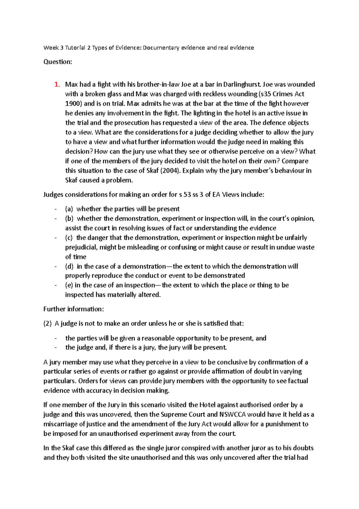 Week 3 Tutorial 2 Types of Evidence - Week 3 Tutorial 2 Types of ...