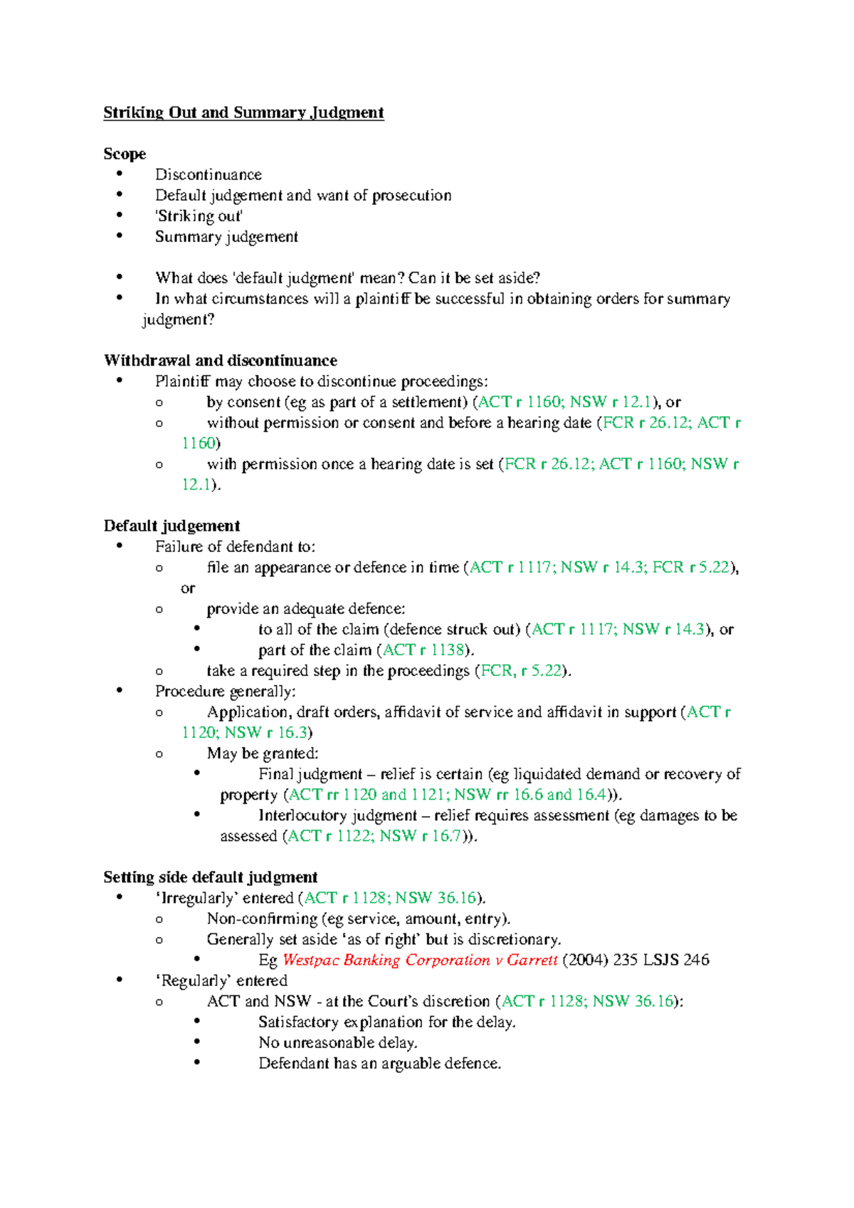 Week 5 Lecture 1 - Ms Carli Kulmar - Striking Out and Summary Judgment Scope Discontinuance ...