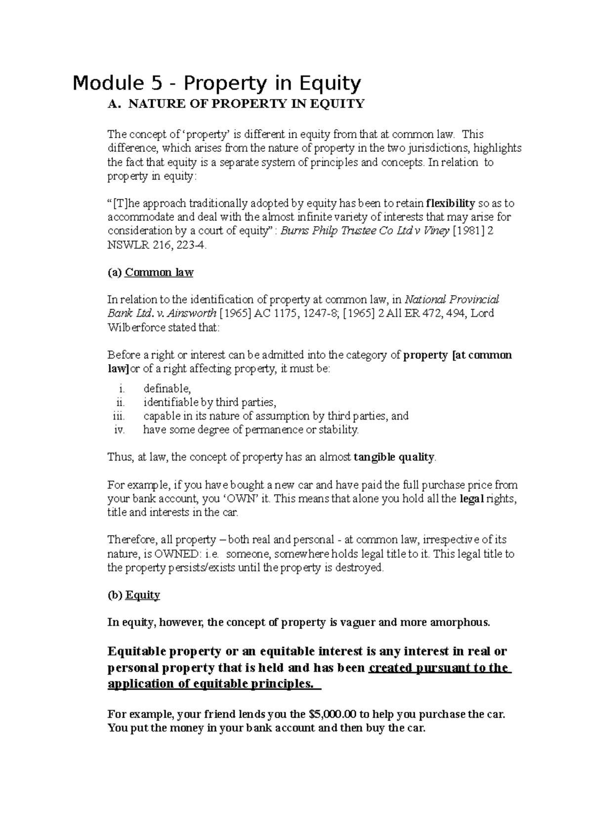 Module 4 - Module 5 - Property in Equity A. NATURE OF PROPERTY IN EQUITY The concept of ...