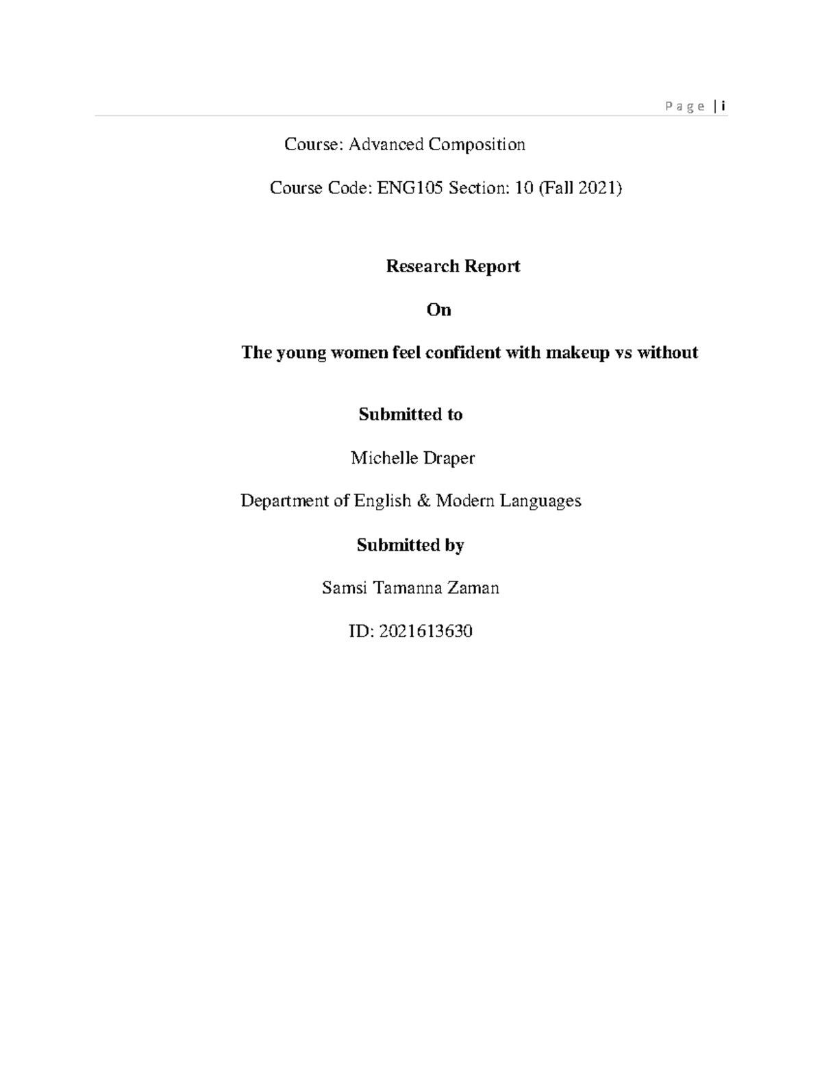 Research paper - afr - P a g e | i Course: Advanced Composition Course ...