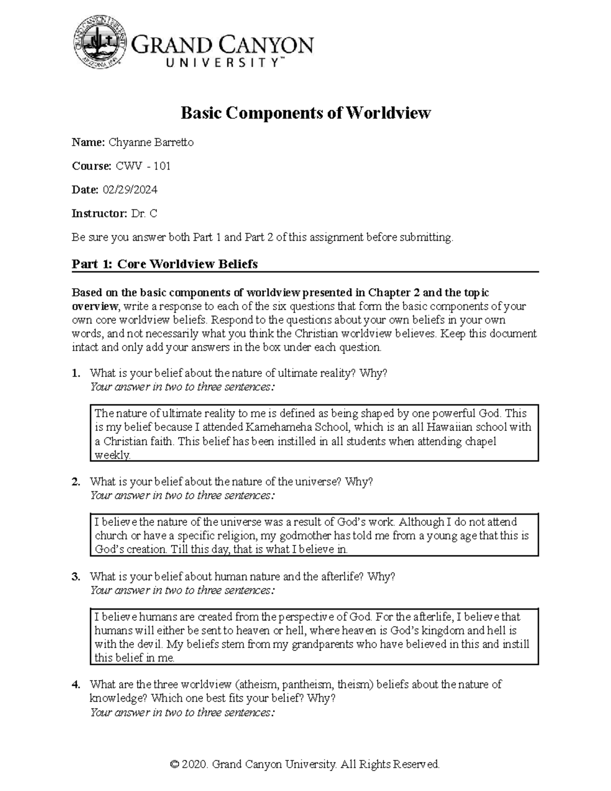 Chyanne Barretto - Basic Components of Worldview - Basic Components of ...