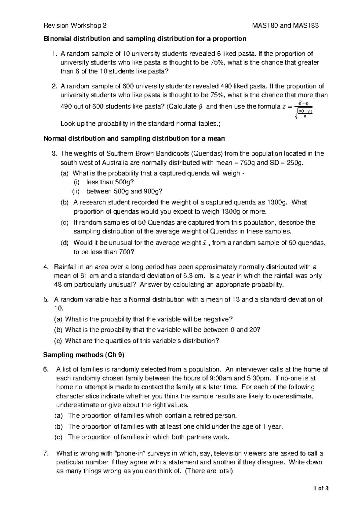 Revision Workshop 2 MAS183 - 2020 S1 - Warning: TT: undefined function: 32 Revision Workshop 2 ...