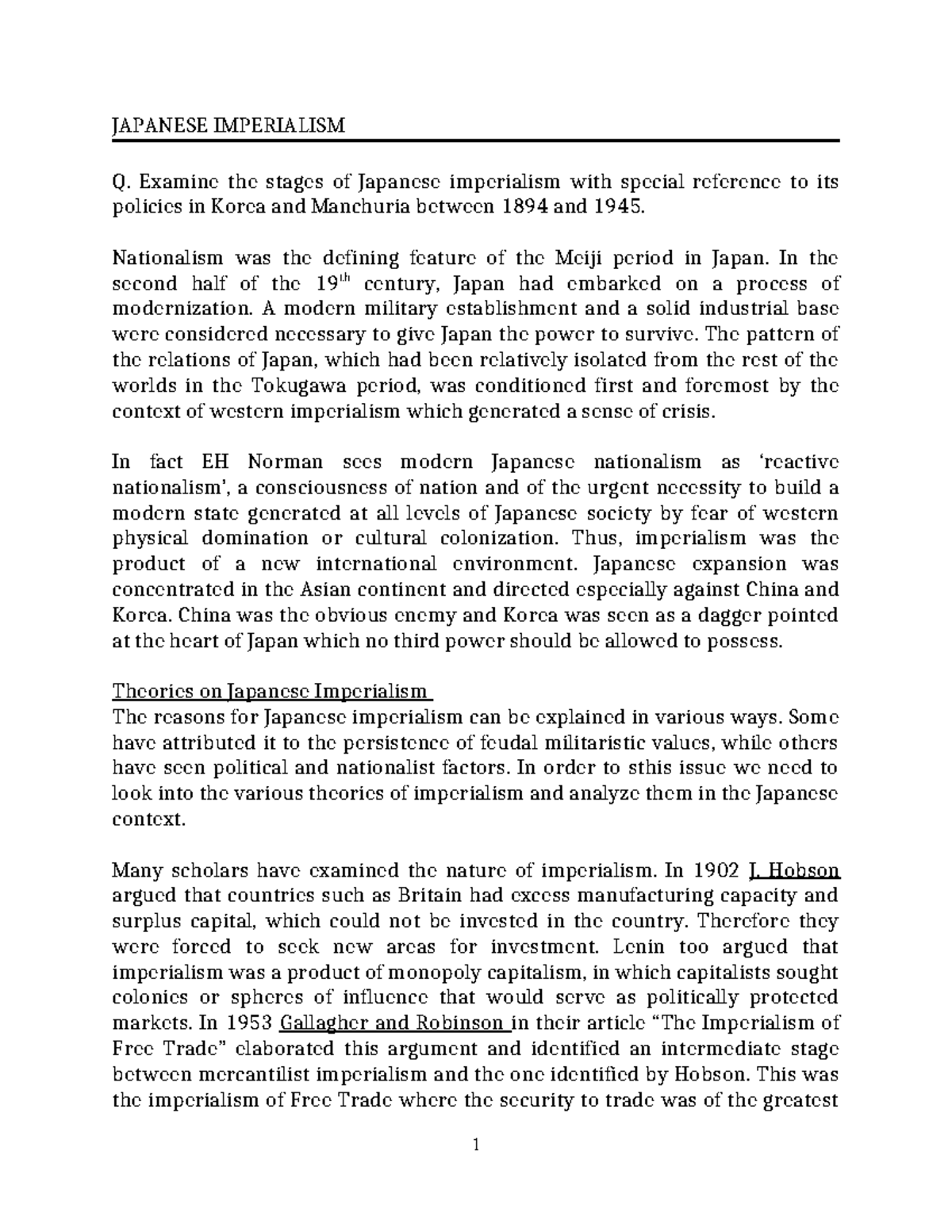 Japanese Imperialism - JAPANESE IMPERIALISM Q. Examine the stages of ...