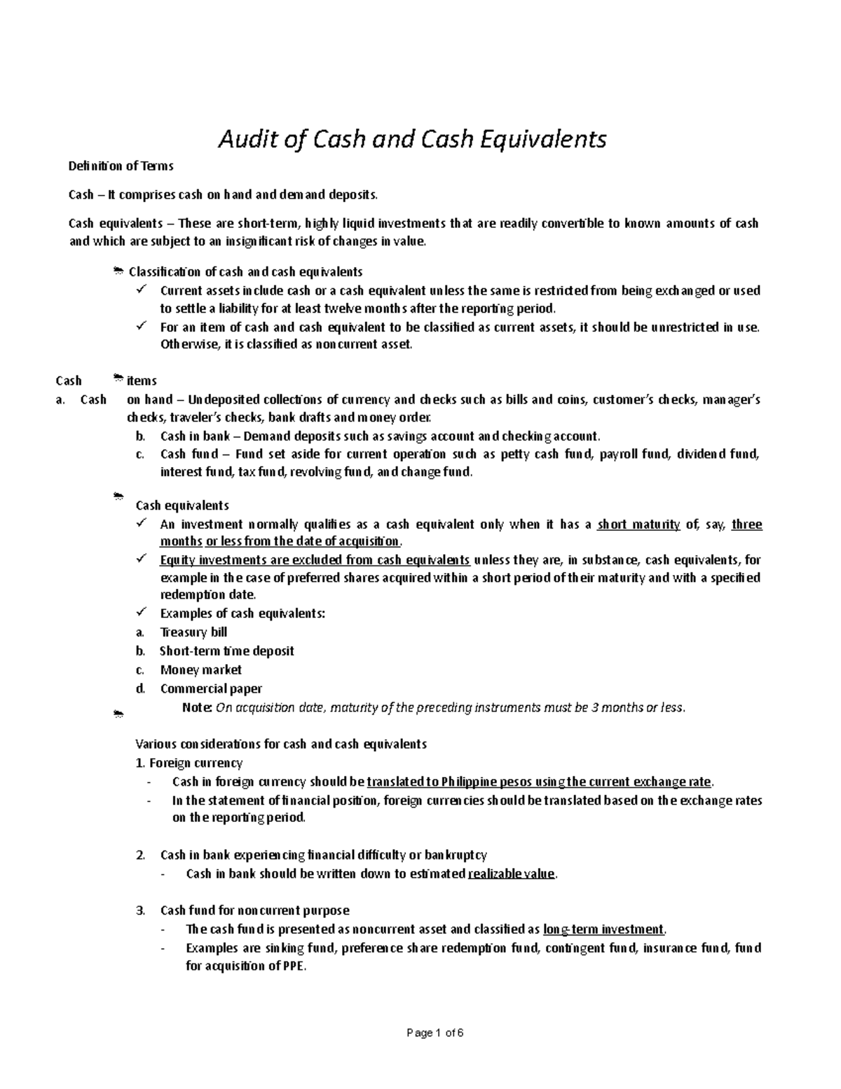 Auditing of cash lecture notes Intermediate accounting 1 - Audit of ...