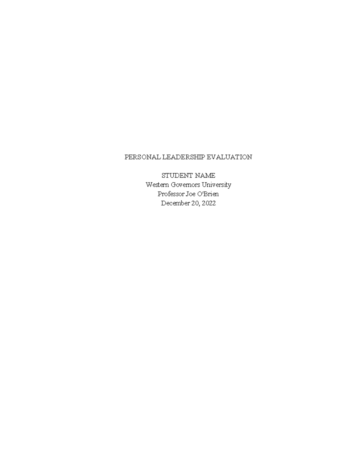 V2 Assignment 1 - Personal leadership evaluation - PERSONAL LEADERSHIP ...
