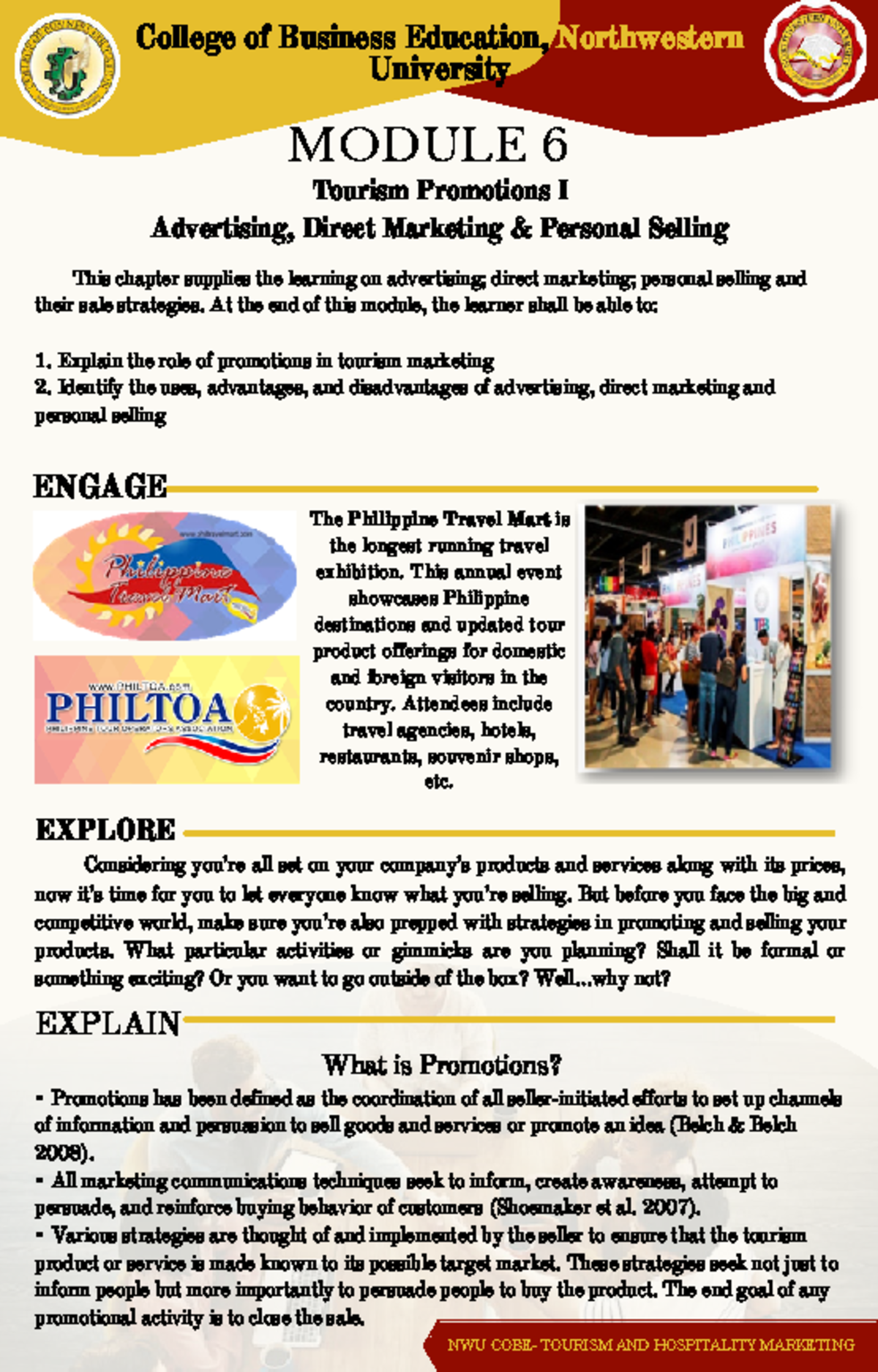 Tourism marketing modules part 6 to part 10 - BS in Tourism - Studocu