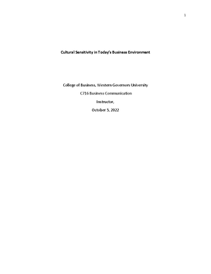 C716 Task 1 - C716 Task 1 - In the business world, companies and ...