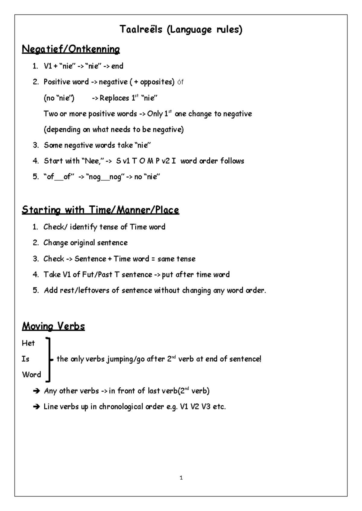 Taalreels - Engelse notas - Taalreëls (Language rules) Negatief ...