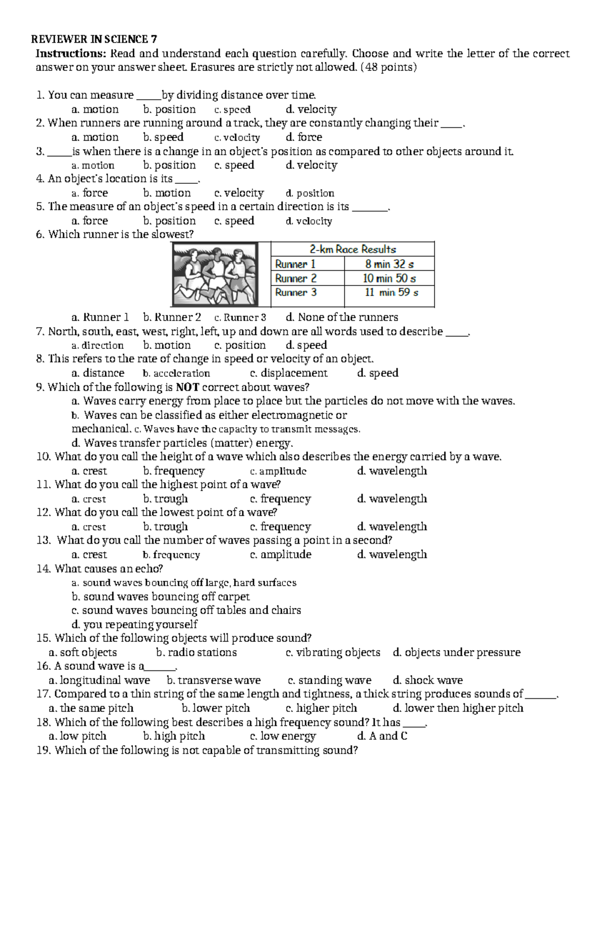 Reviewer IN Science 7 - REVIEWER IN SCIENCE 7 Instructions: Read and ...