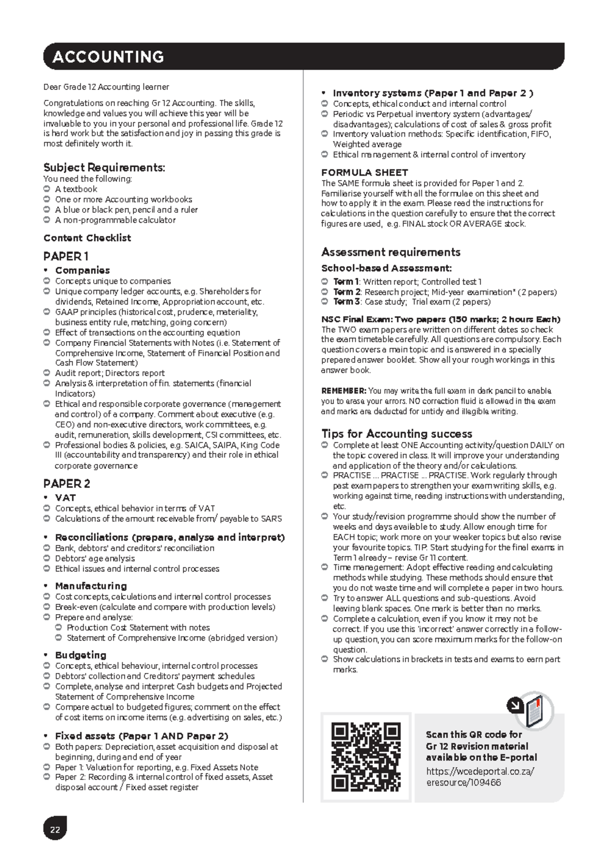 Accounting - Study material - 22 ACCOUNTING Dear Grade 12 Accounting ...