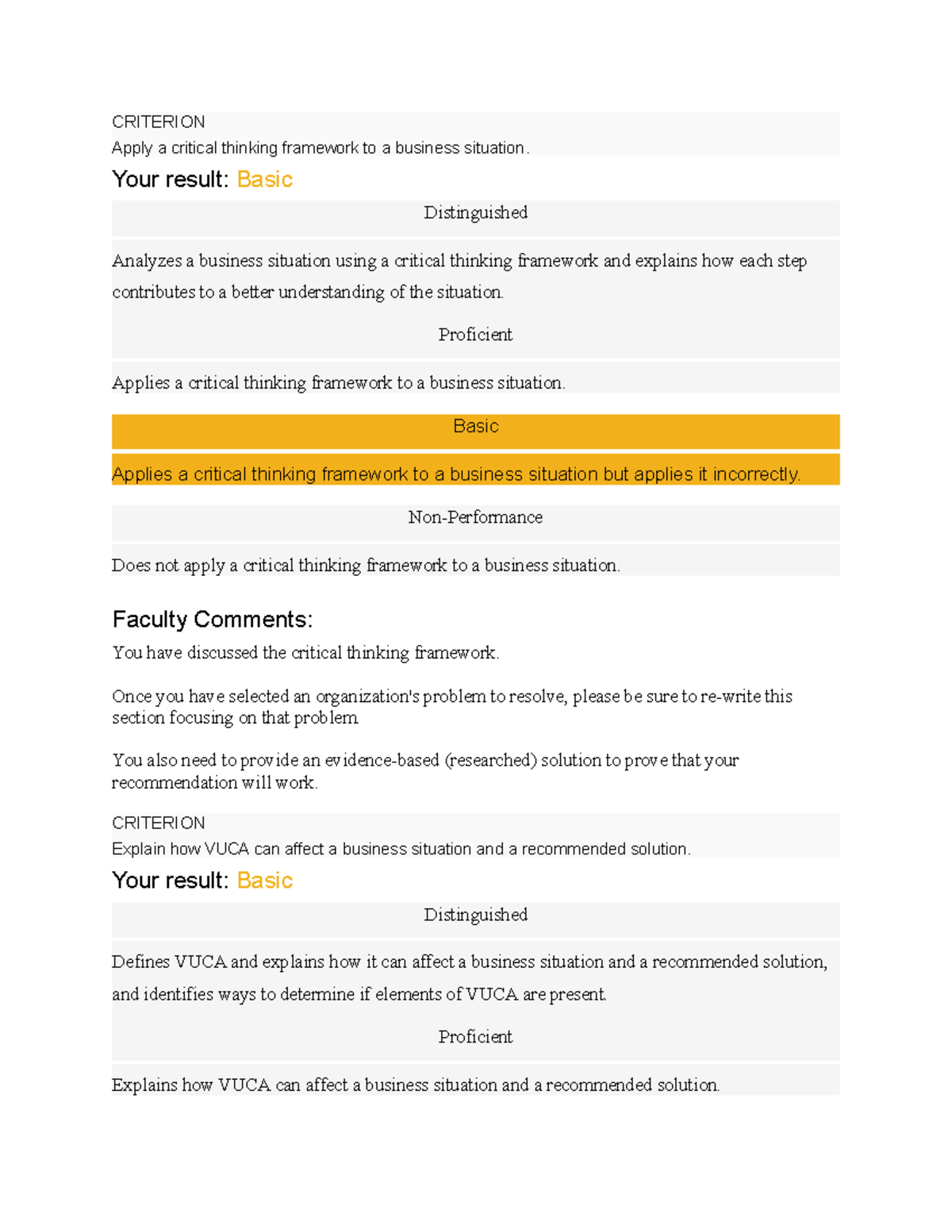 Assessment evaluation - CRITERION Apply a critical thinking framework ...