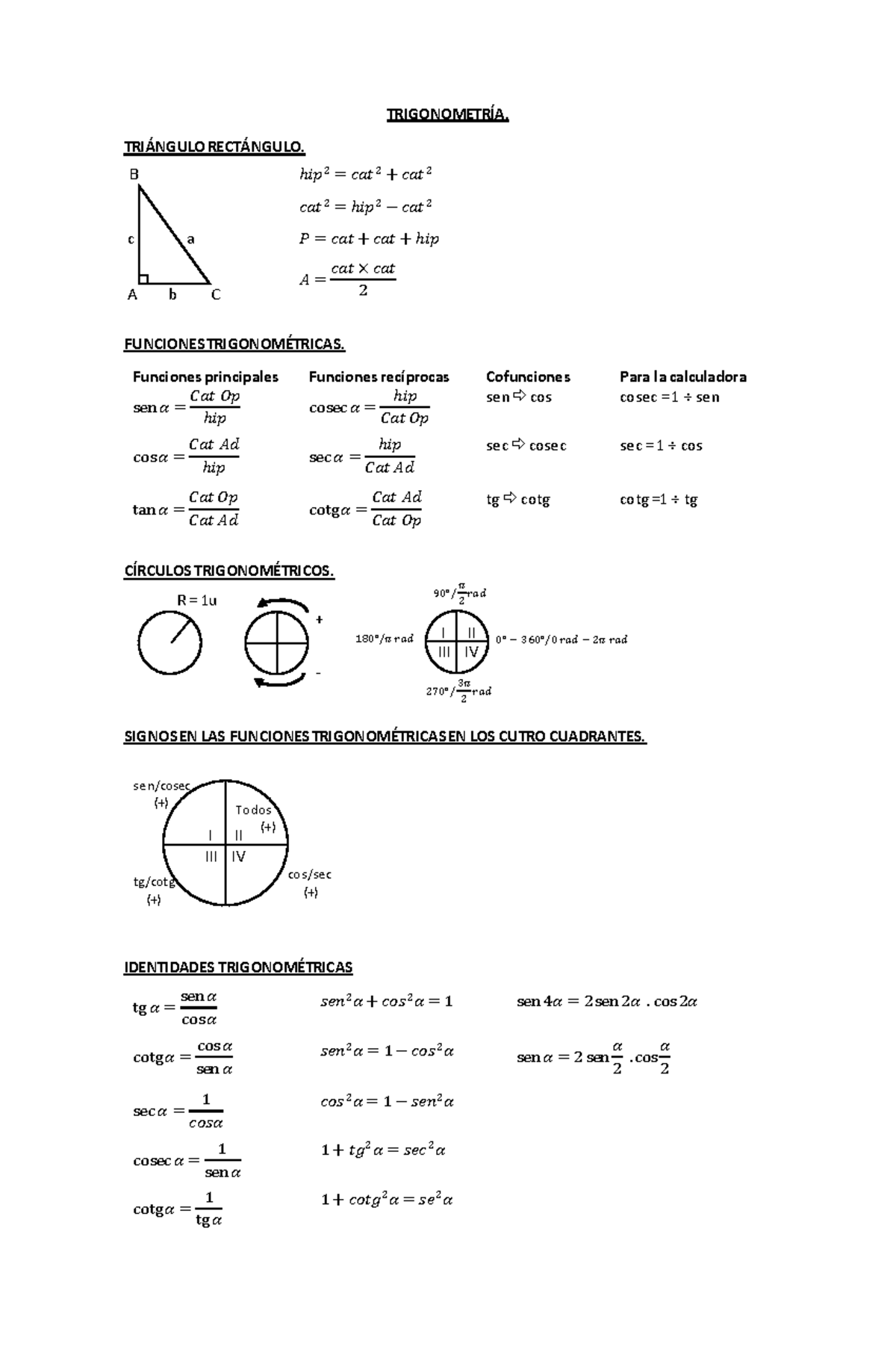 Formulario de trigonometría - TRIGONOMETRÍA. TRIÁNGULO RECTÁNGULO ...
