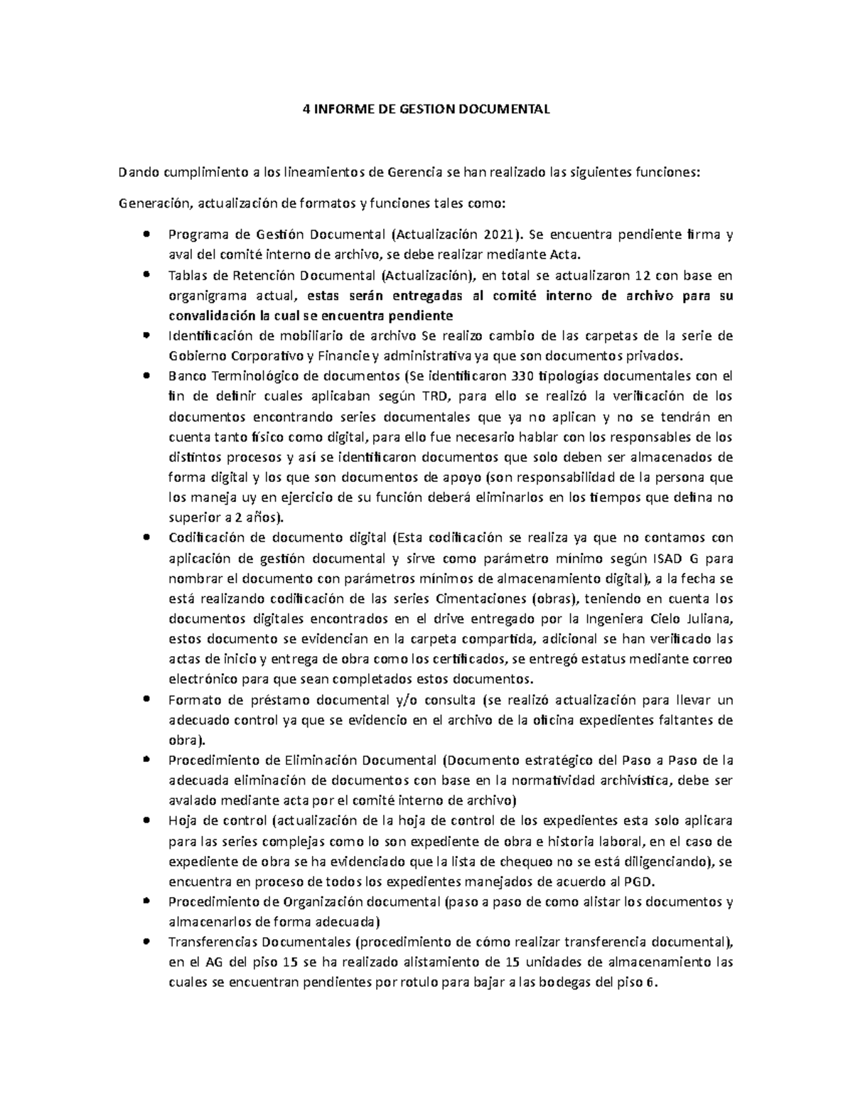 4 informe gestion documental - 4 INFORME DE GESTION DOCUMENTAL Dando ...