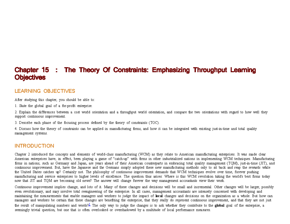 15 - Slides - Chapter 15 : The Theory Of Constraints: Emphasizing Throughput Learning Objectives ...