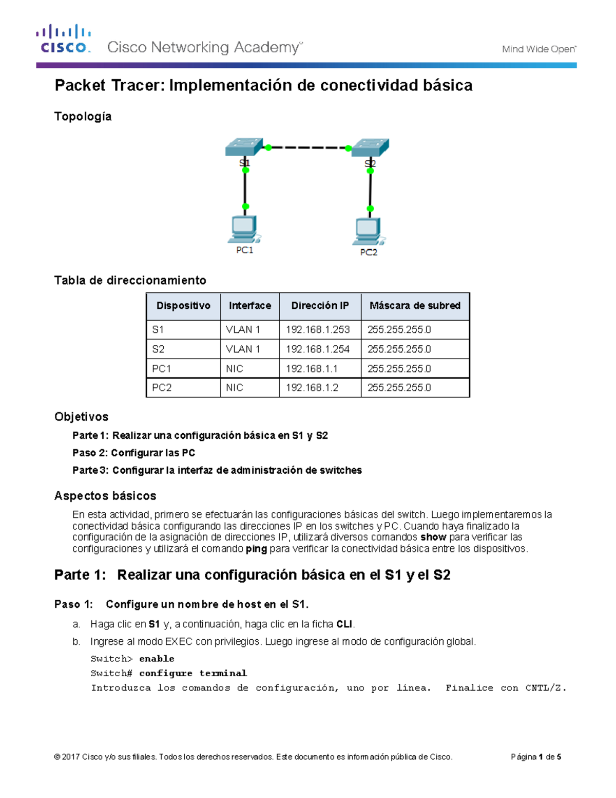 8.5.1.3 Packet Tracer - Implementing Basic Connectivity - Tecnologia - Fatec Barueri - Studocu