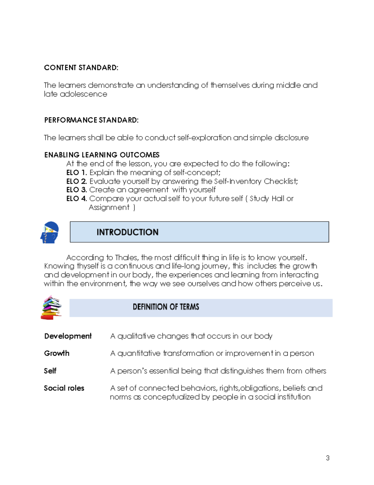 Performance Standard - CONTENT STANDARD: The learners demonstrate an ...