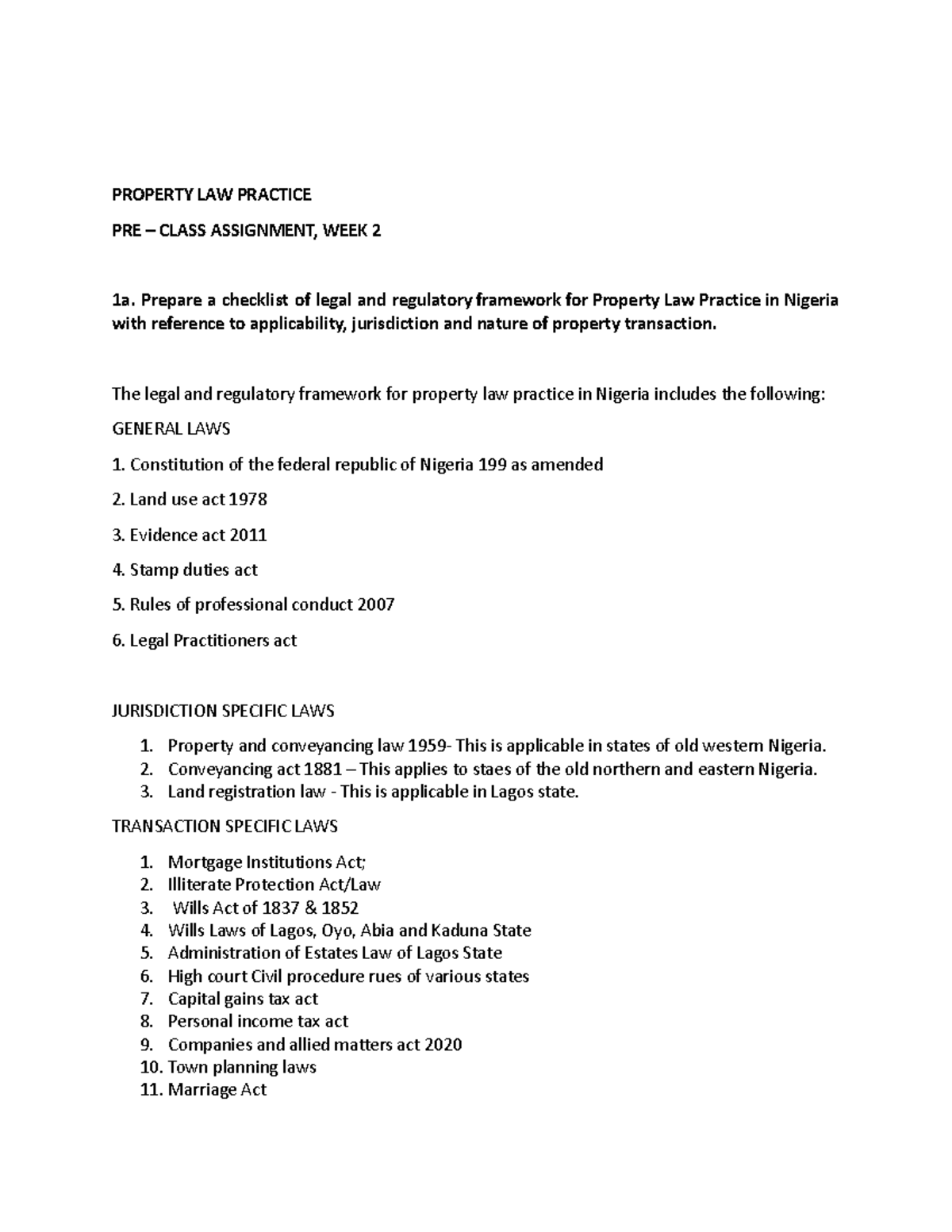 Property LAW Practice- Group 6-WEEK 2 - PROPERTY LAW PRACTICE PRE ...