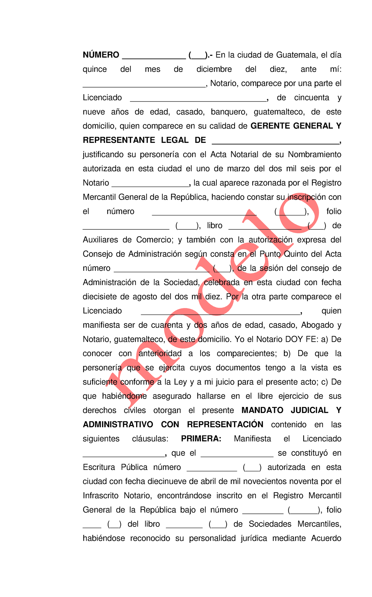 Escritura de Mandato judicial con representación, Derecho Notarial ...