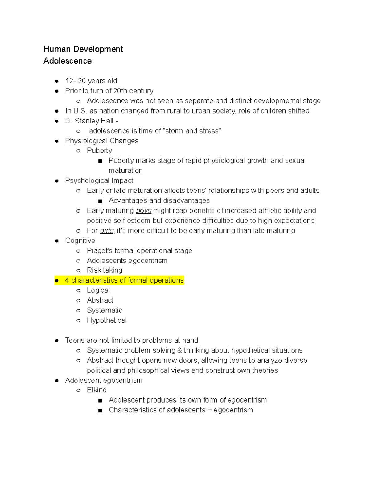 Human Development Notes - Human Development Adolescence 12- 20 years ...
