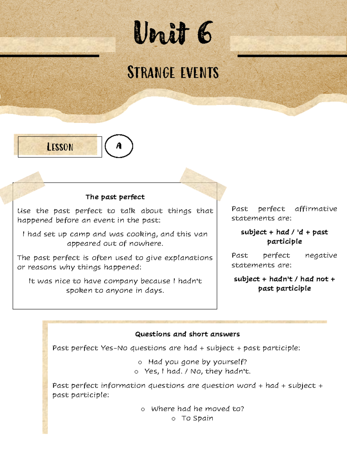 Unit 6 - aaaaa - Unit 6 Strange events Lesson A The past perfect Use ...