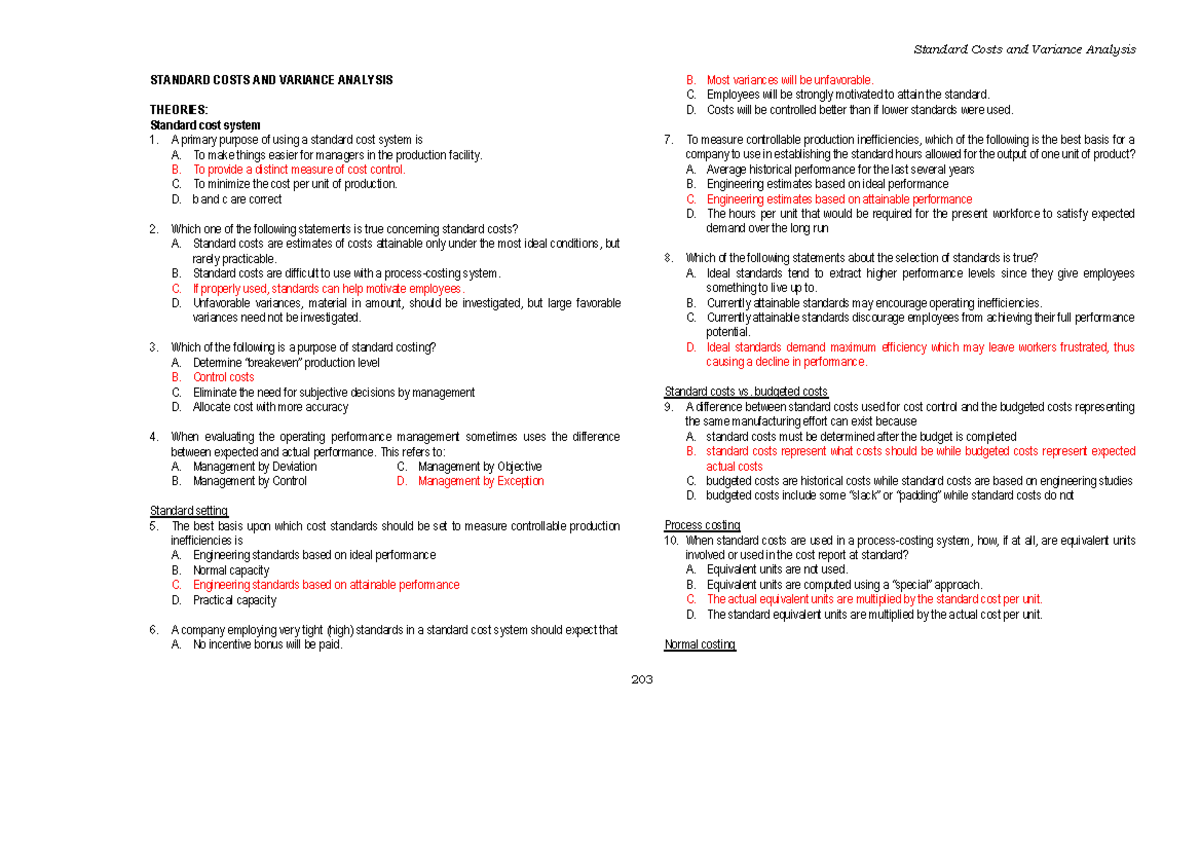 COST-Mas - Reviewer for Cost Accounting - STANDARD COSTS AND VARIANCE ...